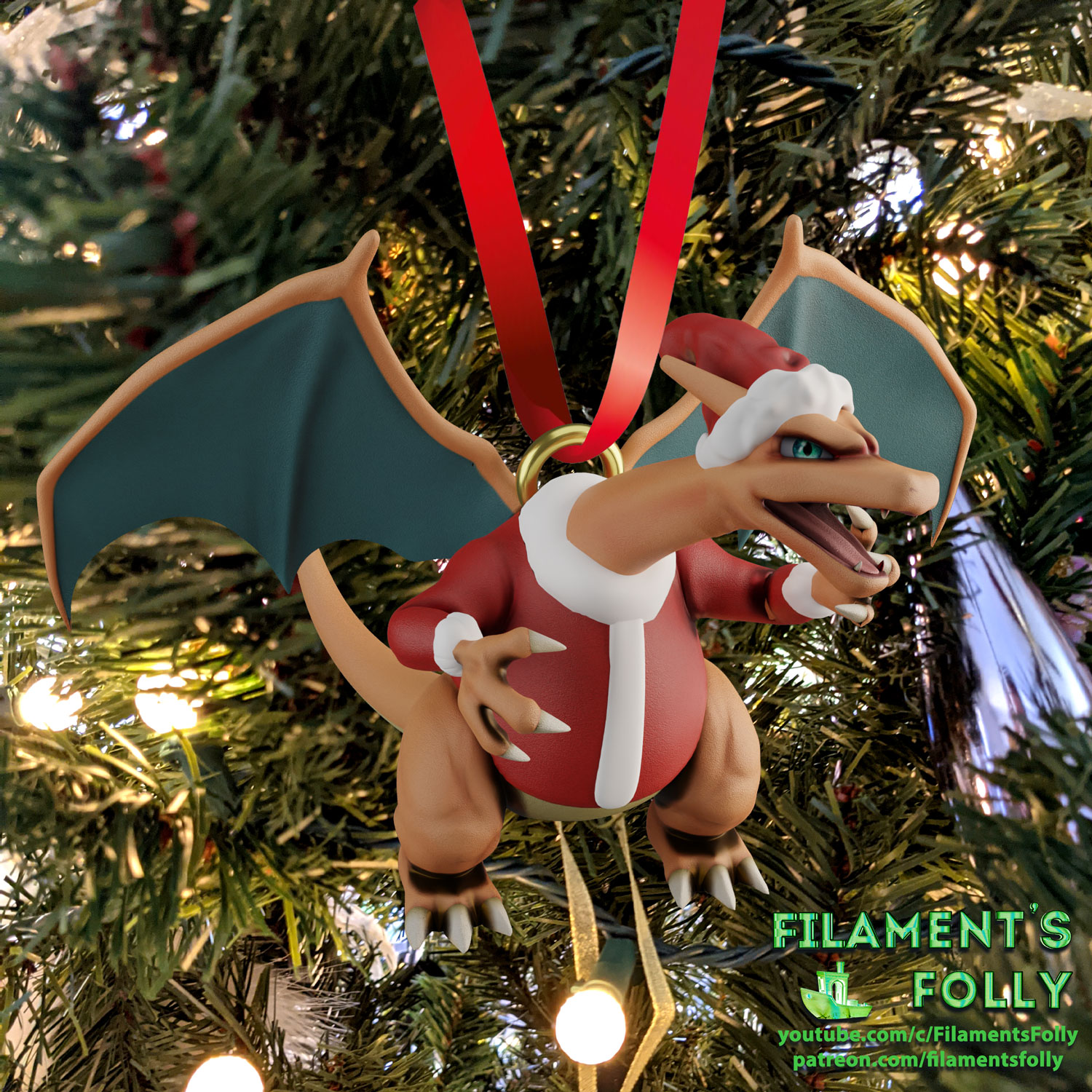 Santa Charizard Ornament – Filaments Folly